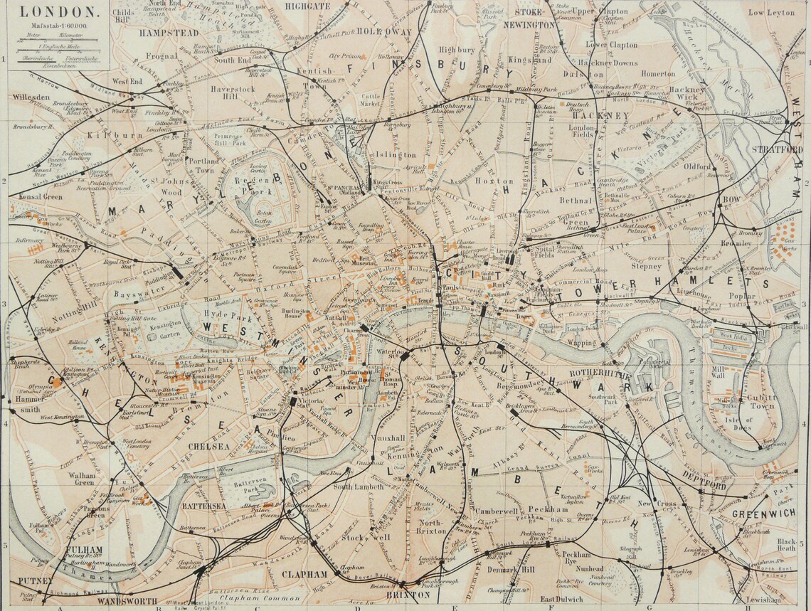 1890 Antique City Map of LONDON ENGLAND. 132 Years Old Town - Etsy