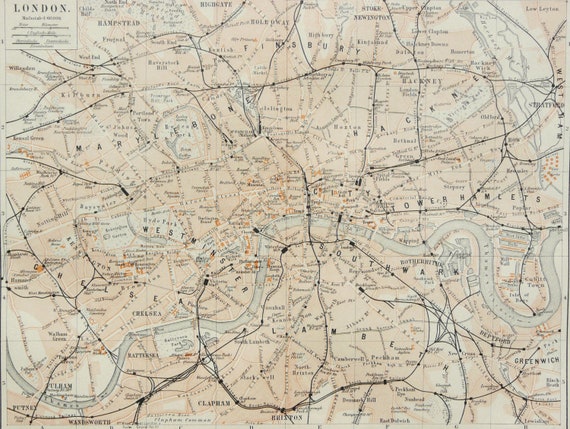 1890 Antique City Map of LONDON ENGLAND. 132 Years Old Town - Etsy