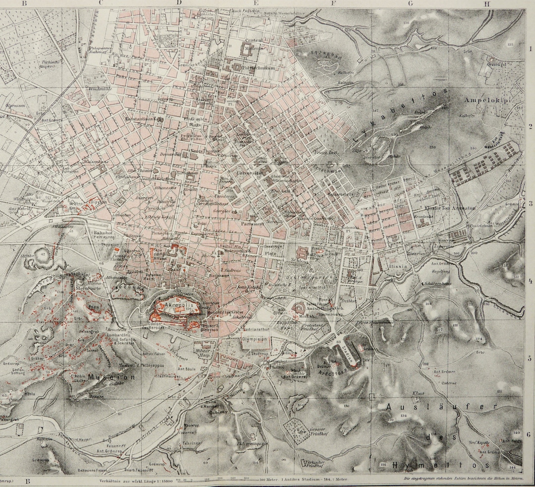 1895 Antique City Map of ATHENS, GREECE. 129 Years Old Town Map. - Etsy