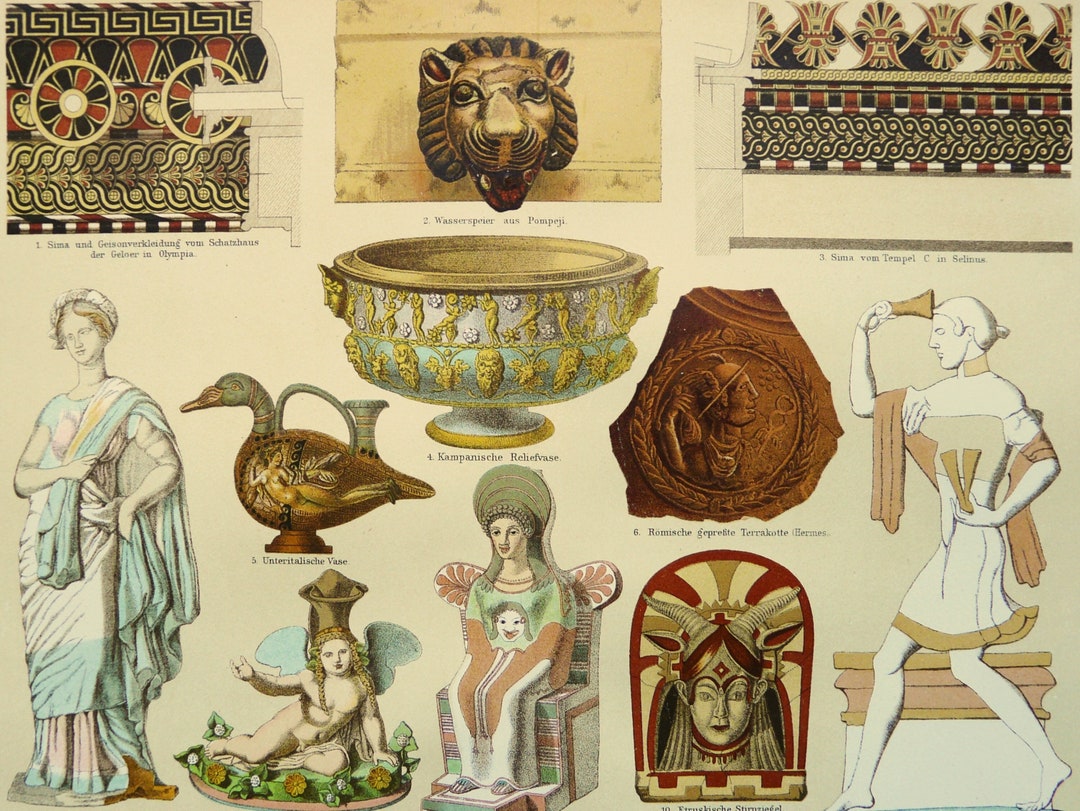 1897 Antique Lithograph of ARCHAEOLOGY. Ancient Rome. Ancient Greece ...