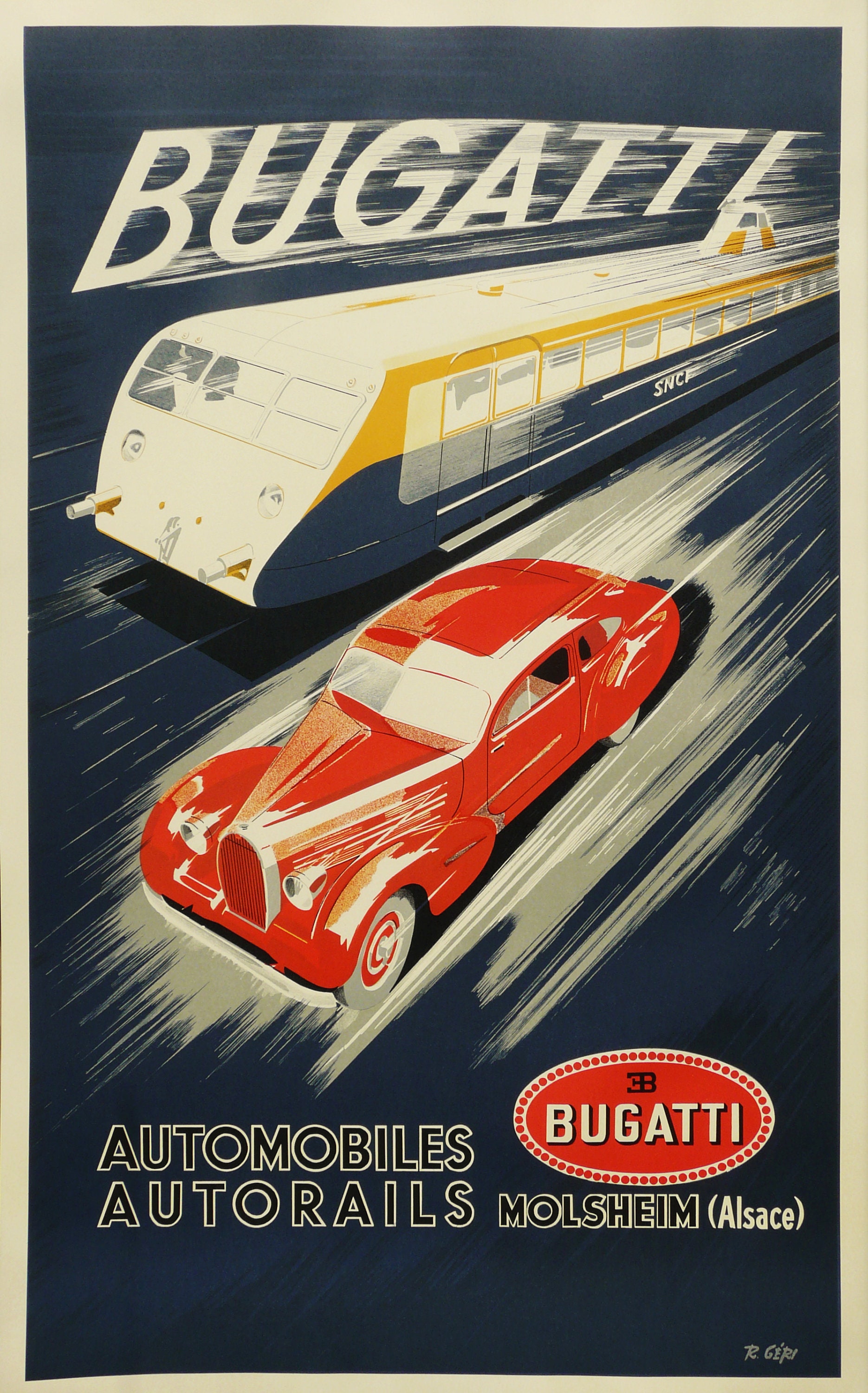 BUGATTI, Vintage Lithographic Poster. 1990s Reedition. Art Deco ...