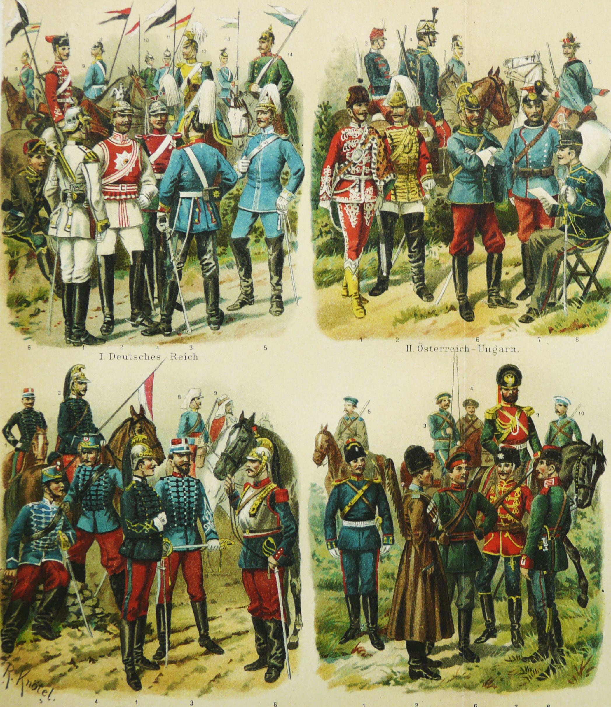 1897 Antique Lithograph of CAVALRY MILITARY UNIFORMS. Militaria ...