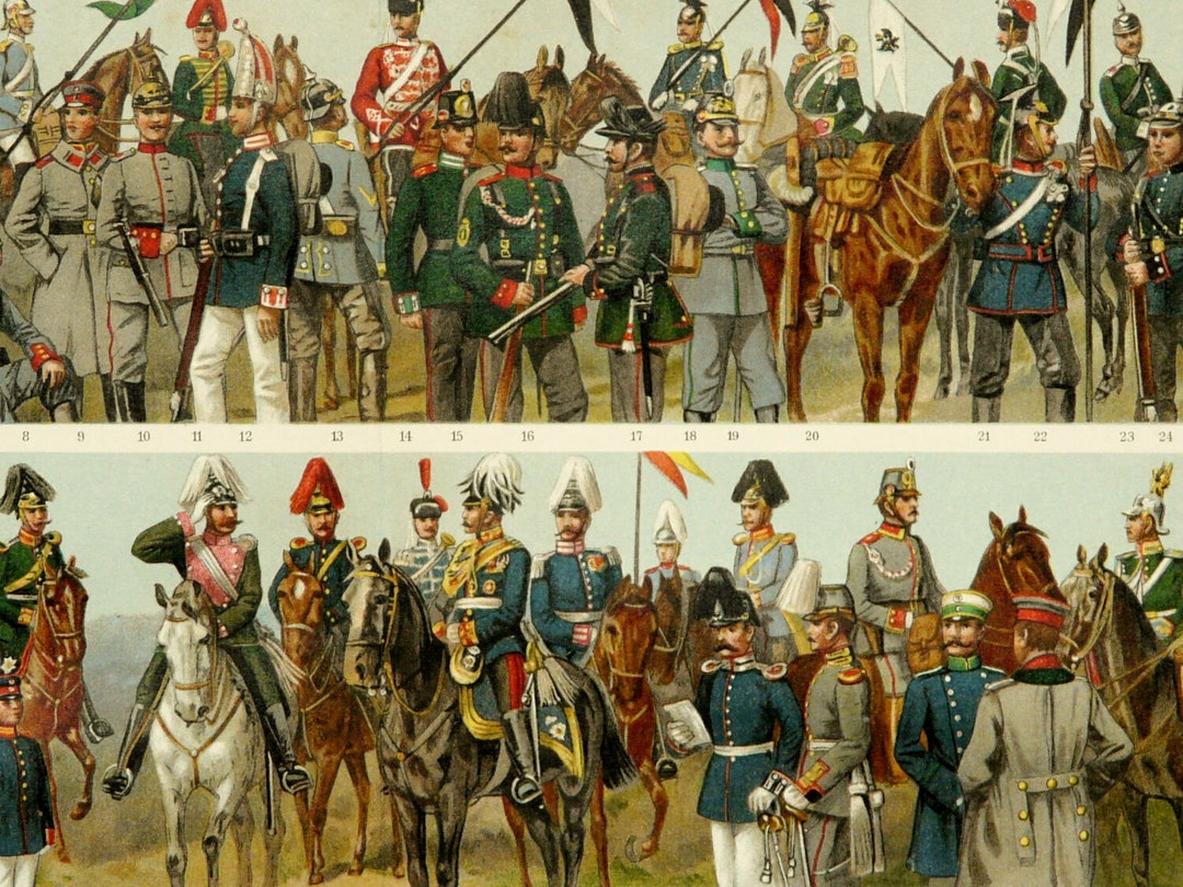 1897 Antique Lithograph of GERMAN EMPIRE UNIFORMS. Militaria. Germany ...