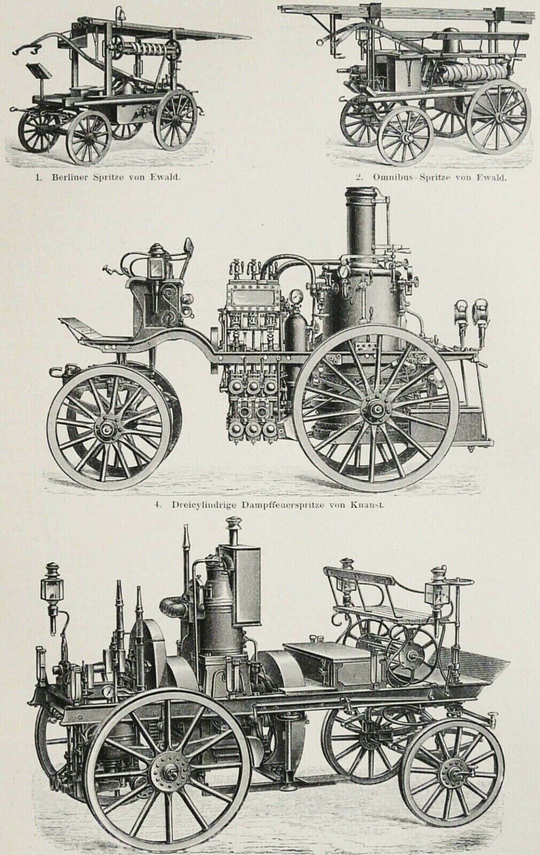 1897 Antique Print of ANCIENT FIRE ENGINES. Firemen. Fire Apparatus ...