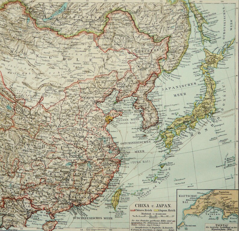 1897 Antique Map of CHINA JAPAN and KOREA. Asia. Geography. - Etsy