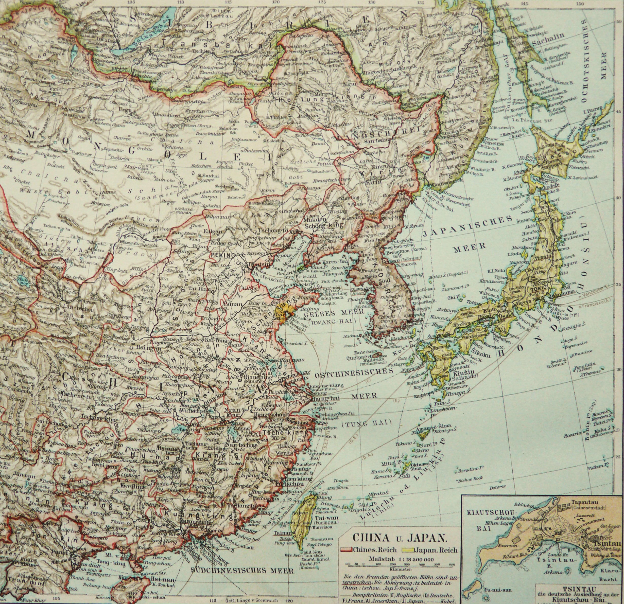 1897 Antique Map of CHINA JAPAN and KOREA. Asia. Geography. - Etsy