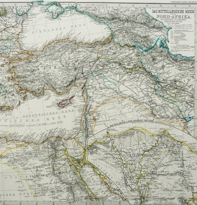 1880 Antique Physical Map of TURKEY. OTTOMAN EMPIRE. Turkish Empire ...