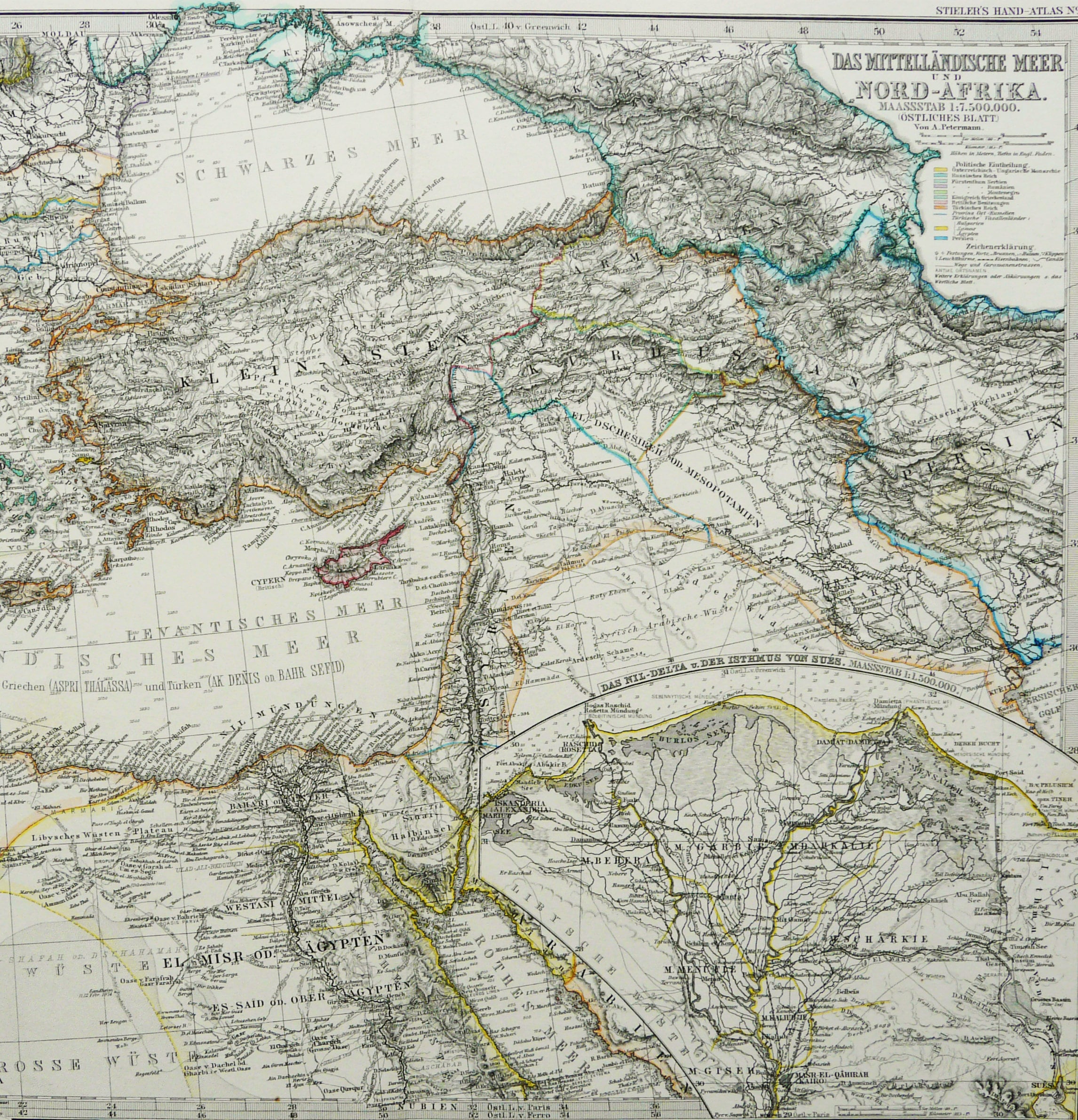 1880 Antique Physical Map of TURKEY. OTTOMAN EMPIRE. Turkish Empire ...