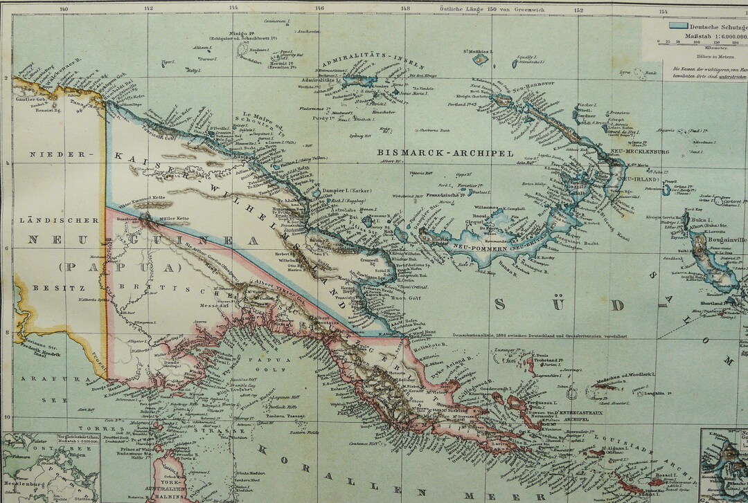 1895 Antique Large Map of PAPUA NEW GUINEA. Solomon Islands. Oceania ...