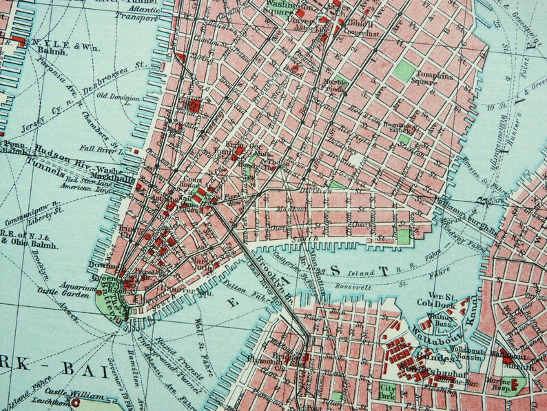 1900 Mapa antiguo de la ciudad de NUEVA YORK. MANHATTAN. Brooklyn. Mapa ...