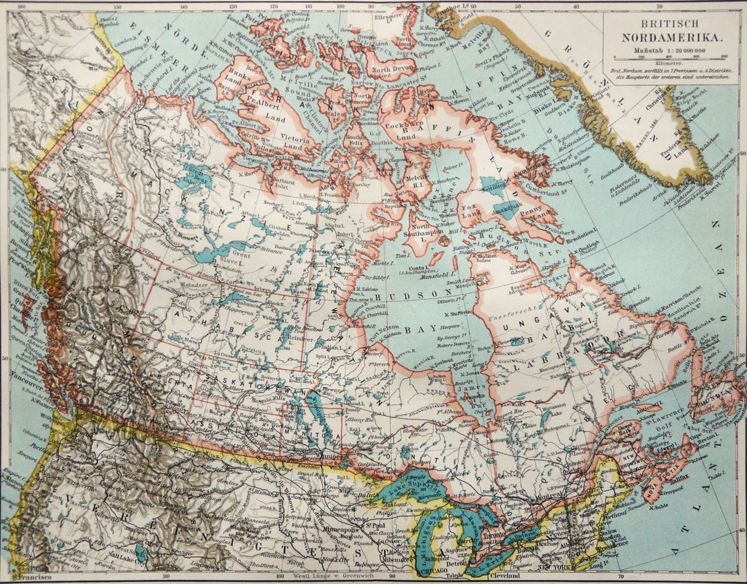 1897 Antique Map of CANADA & ALASKA. British North America. 127 Years ...