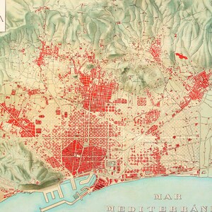 1900 Antique Large City Map of BARCELONA, CATALUNYA, SPAIN. 124 Years ...