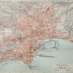 1897 Antique City Map of NAPLES, CAMPANIA, ITALY. Italia. 127 Years Old ...