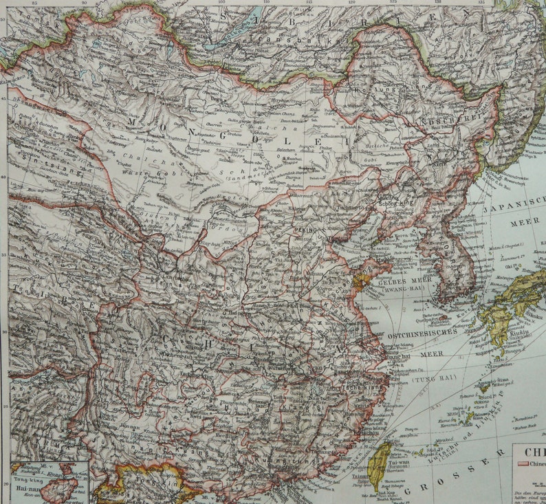 1897 Antique Map of CHINA, JAPAN and KOREA. Asia. Geography. 127 Years ...
