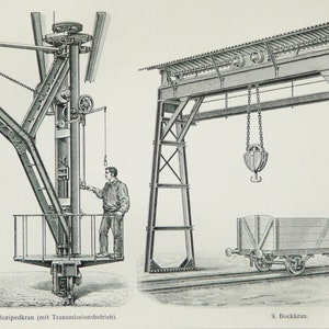 1897 Antique Print of CRANES, CRANE MACHINES, Different Types ...