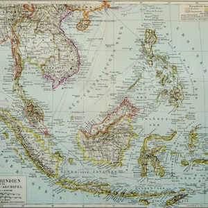 1897 Antique Map of INDONESIA, SOUTHERN ASIA. Vietnam. Philippines ...