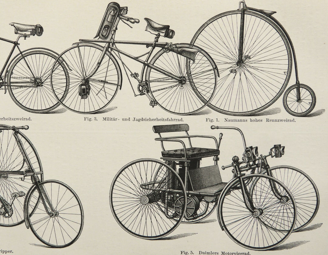 1897 Antique Print of BICYCLES, Different Types. Bikes. Cycles ...
