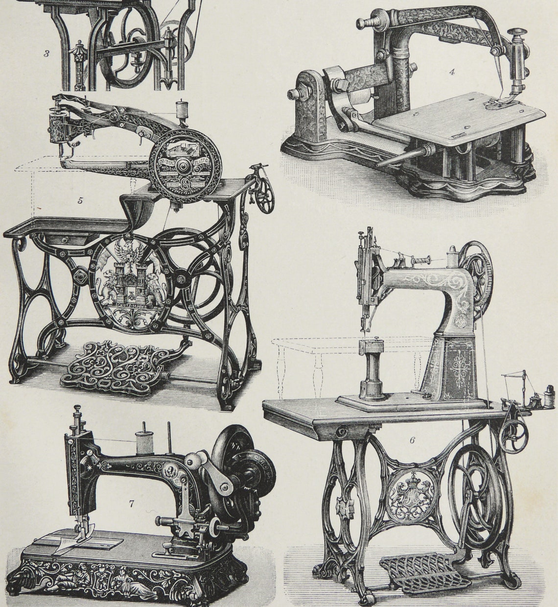 1895 Antique Print of SEWING MACHINES Different Types. 127 - Etsy