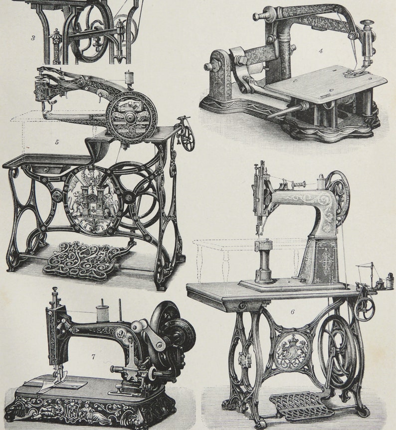 1895 Antique Print of SEWING MACHINES Different Types. 127 - Etsy