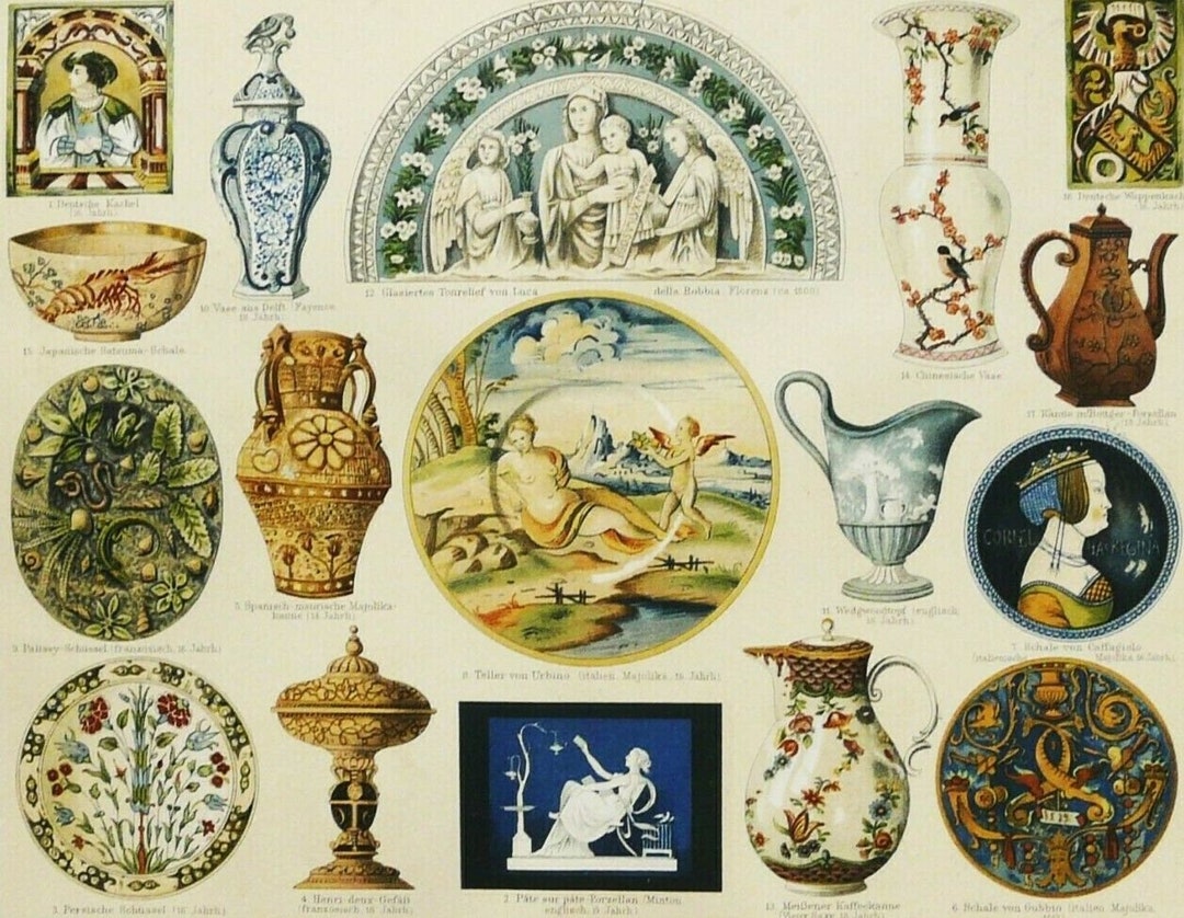 1897 Antique Lithograph of ANCIENT POTTERY. Vases. Ceramic. Antiques ...