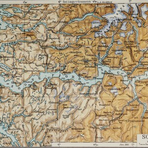 1910 Antique Map of SOGNEFJORD, NORWAY. Fjord. Fjords. 114 Years Old ...