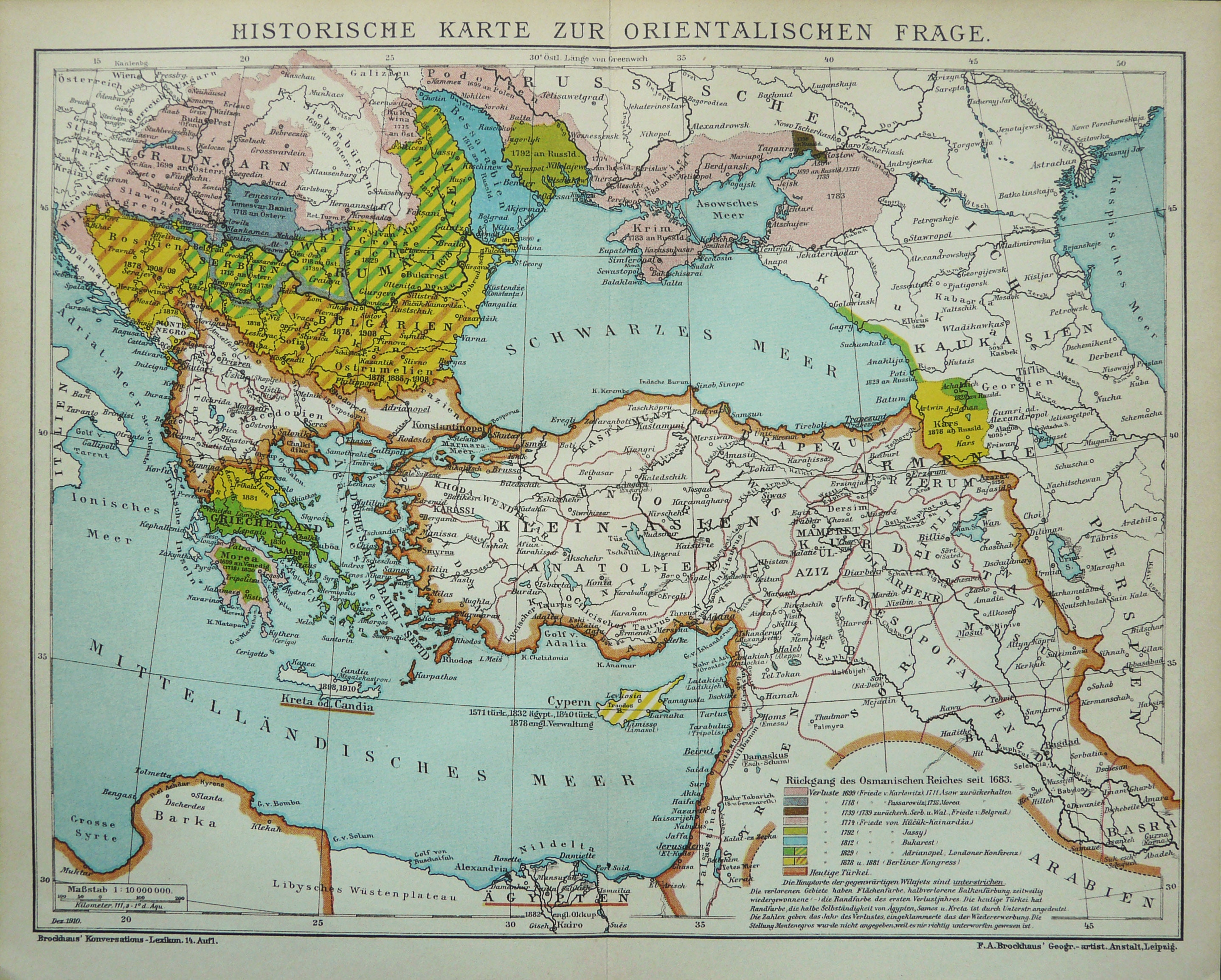 1895 Antique Historical Map of THE OTTOMAN EMPIRE. Turkish Empire ...