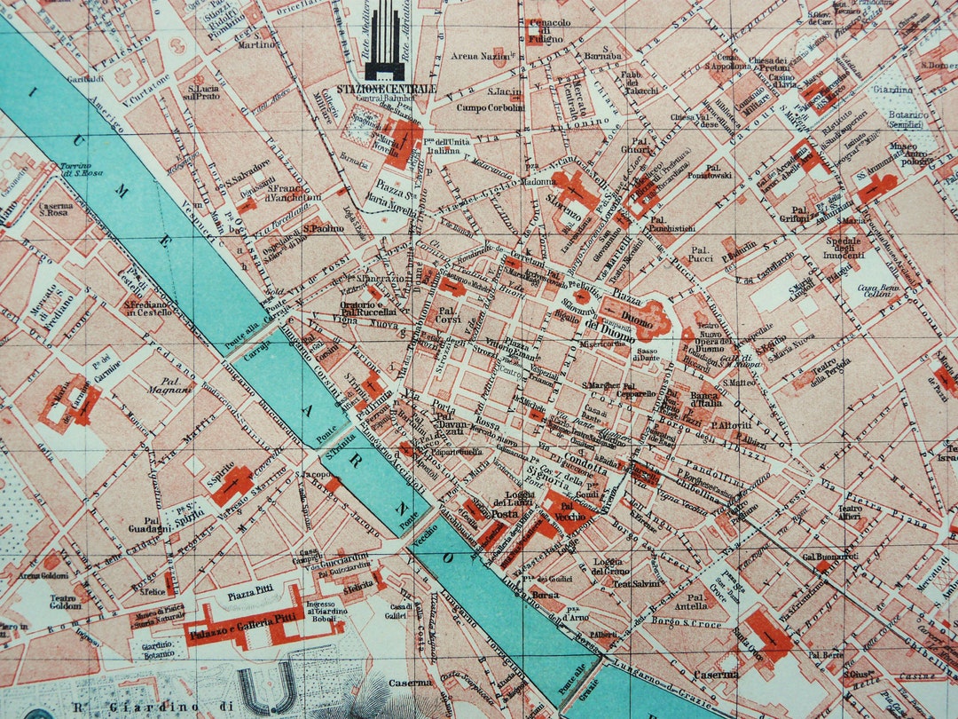 1897 Antique City Map of FLORENCE. FIRENZE. ITALIA. Tuscany. 127 Years ...