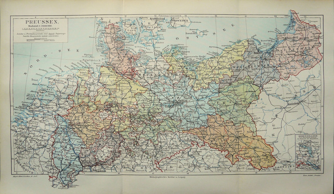 1897 Mapa Antiguo De PRUSIA. IMPERIO ALEMÁN. Alemania. Gráfico De 128 ...