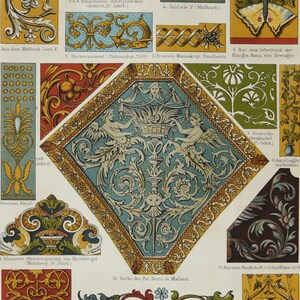 1895 Antique Lithograph of RENAISSANCE ORNAMENTS. Decorative Arts ...