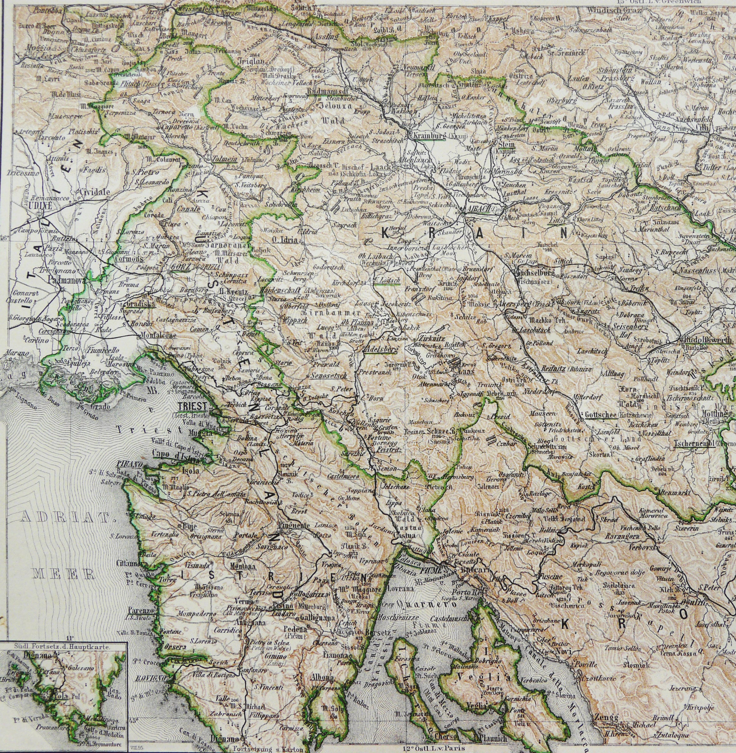 1897 Antique Map of SLOVENIA, CARNIOLA REGION. Croatia. 126 Years Old ...