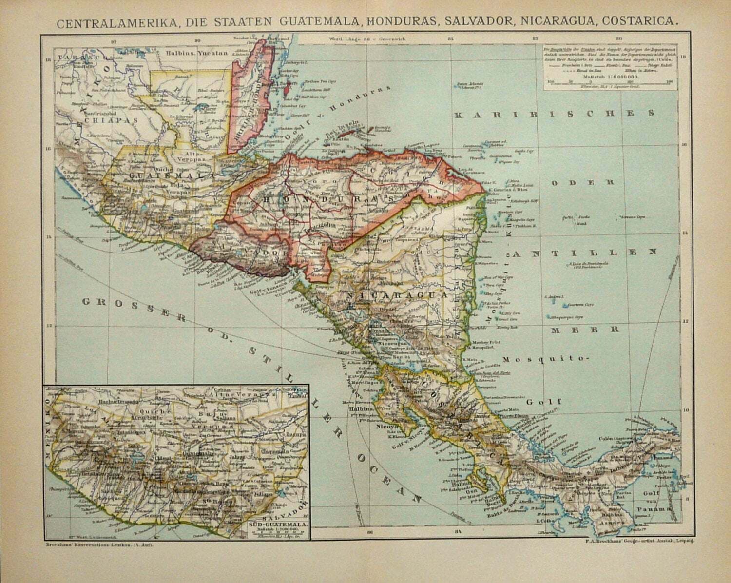 1900 Antique Map of CENTRAL AMERICA: Mexico, El Salvador, Nicaragua ...