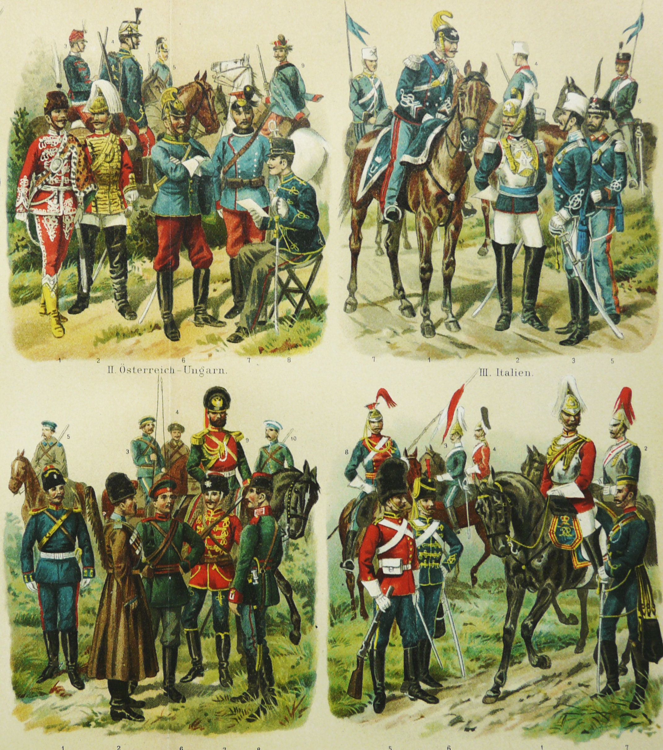 1897 Antique Lithograph of CAVALRY MILITARY UNIFORMS. Militaria ...