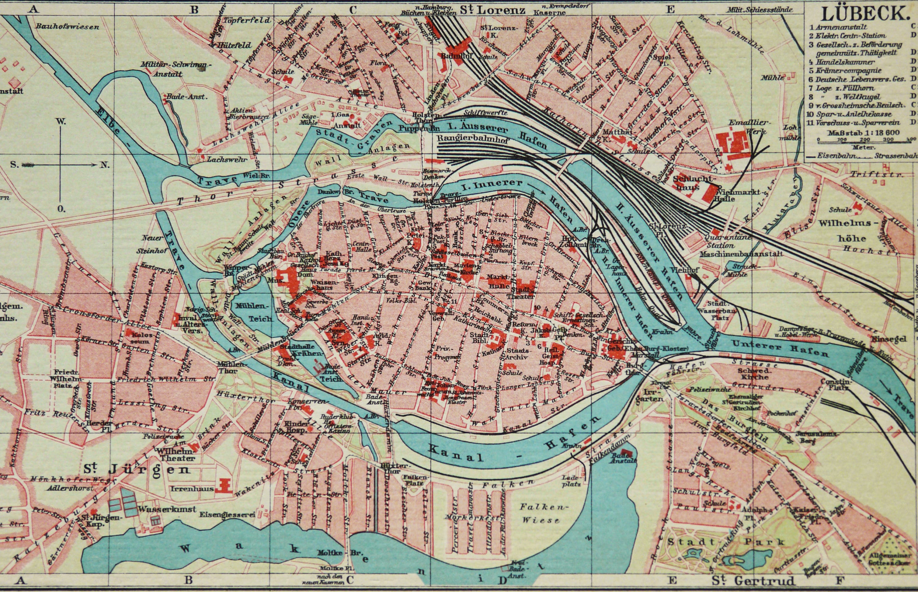 1895 Antique City Map of LÜBECK, GERMANY. 129 Years Old Town Map. - Etsy