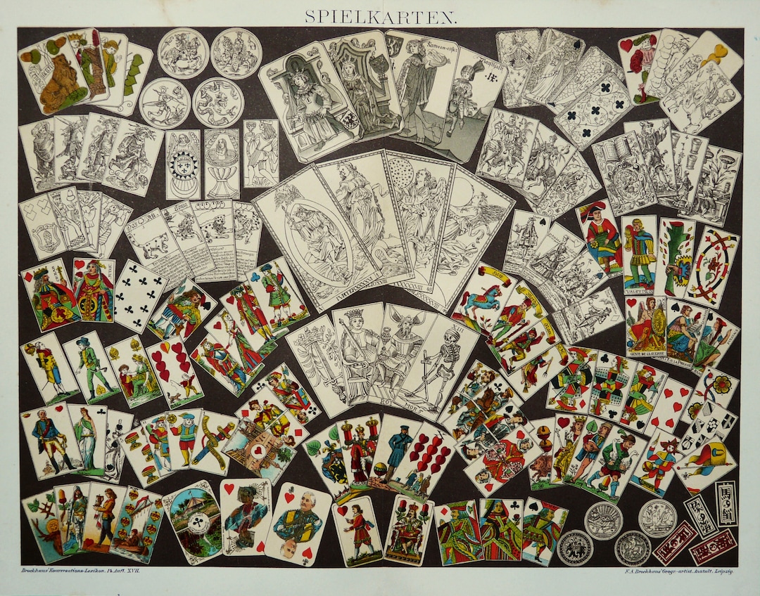 1895 Antique Lithograph of PLAYING CARDS Different Types. - Etsy