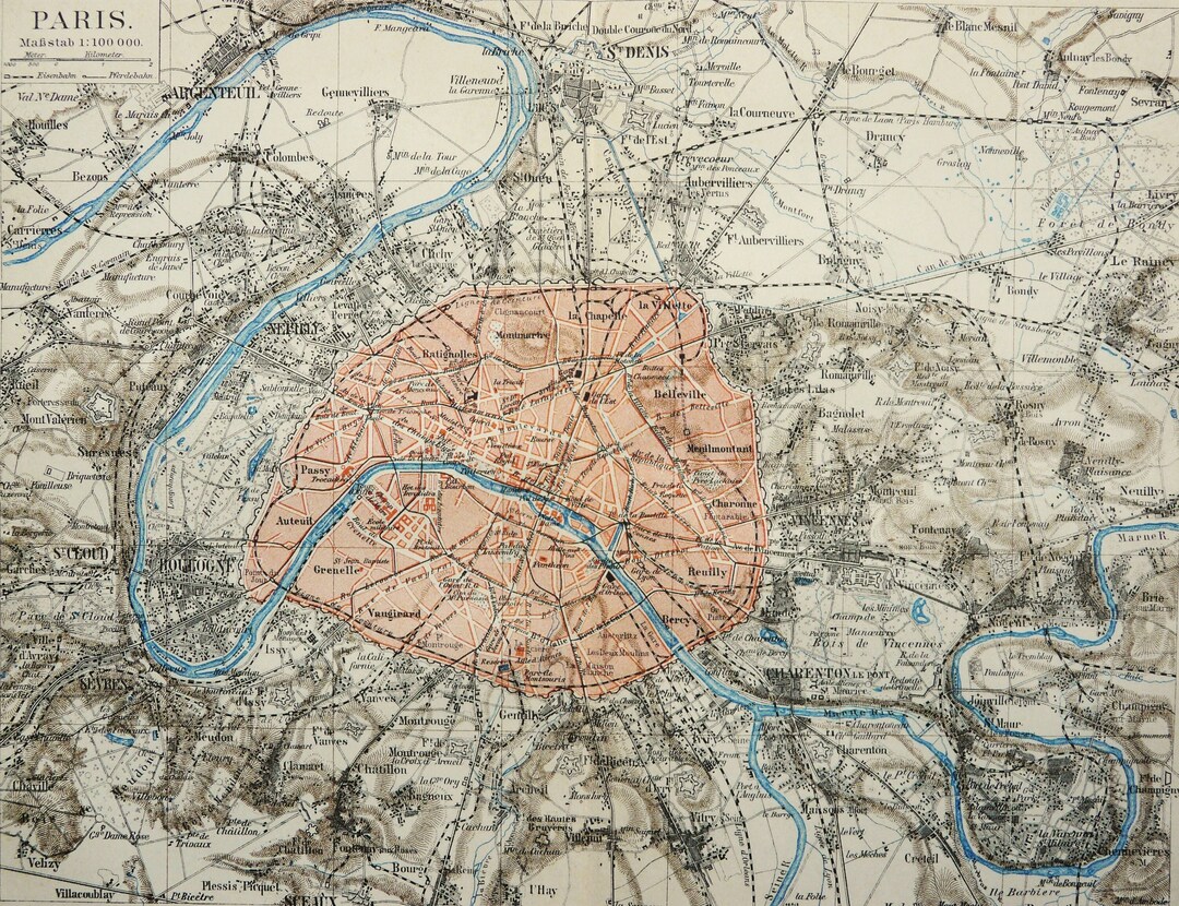 1897 Antique City Map of PARIS, FRANCE. 127 Years Old Town Map. - Etsy