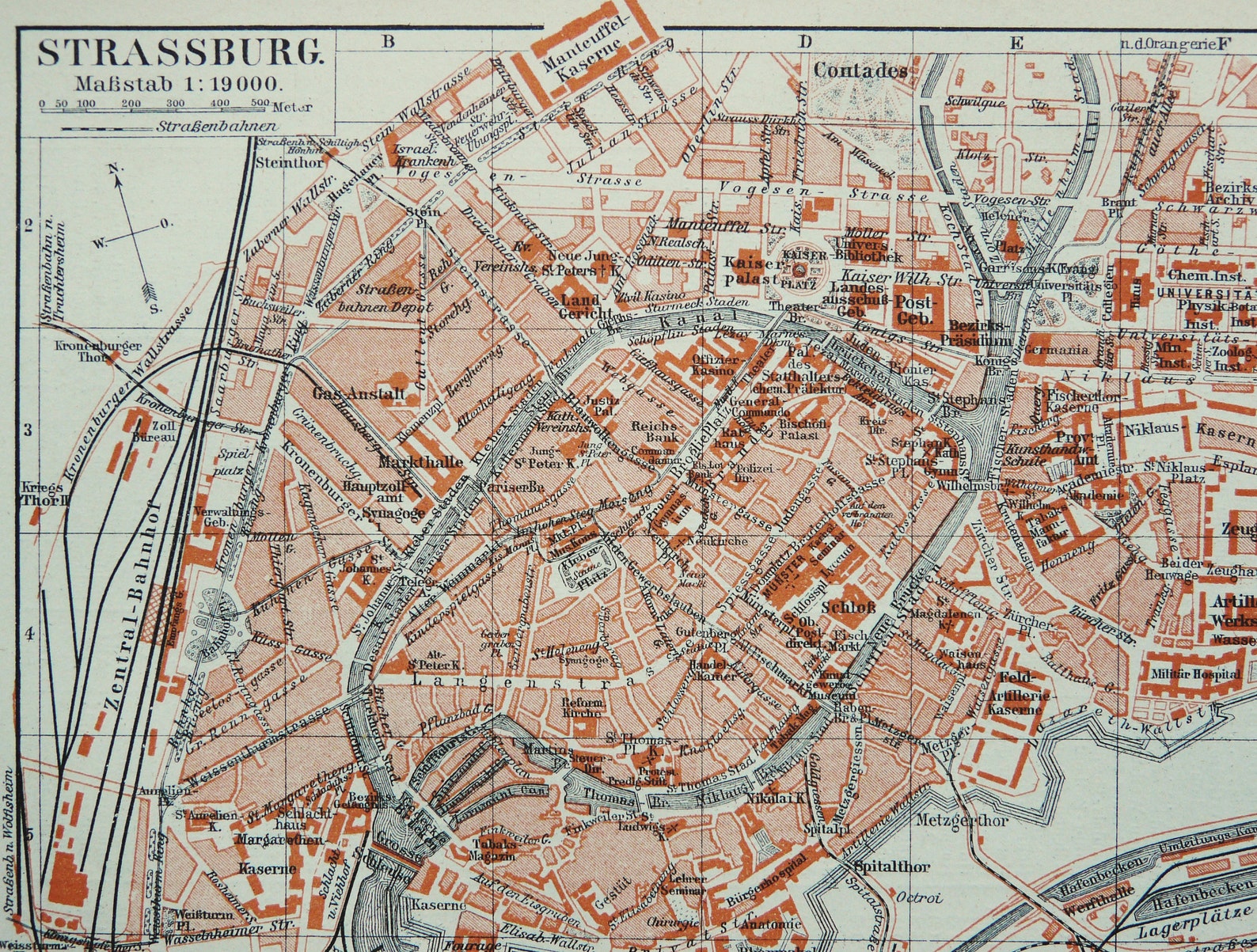 1897 Antique City Map of STRASBOURG, ALSACE, FRANCE. 126 Years Old Town ...