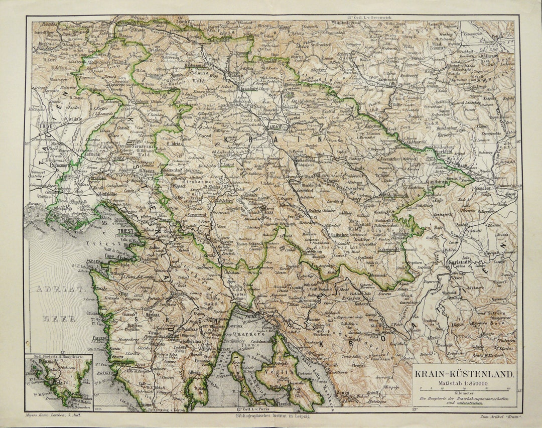 1897 Antique Map of SLOVENIA, CARNIOLA REGION. Croatia. 126 Years Old ...