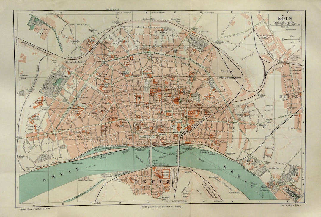 1897 Antique City Map of COLOGNE, GERMANY. 128 Years Old Town Map. - Etsy