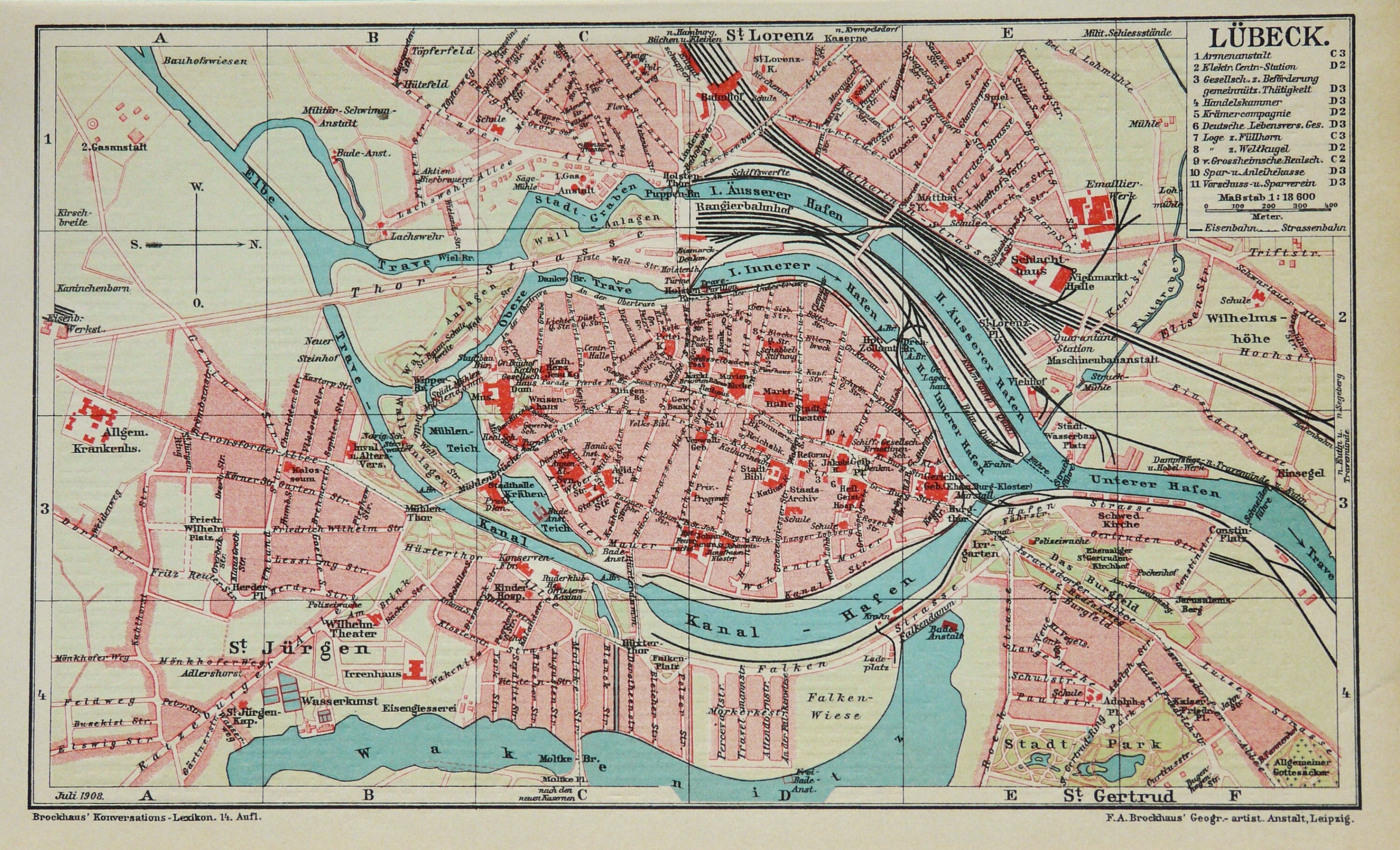 1895 Antique City Map of LÜBECK, GERMANY. 129 Years Old Town Map. - Etsy