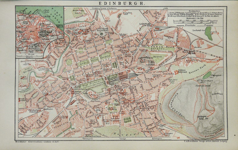 1895 Antique City Map of EDINBURGH SCOTLAND. 128 Years Old - Etsy