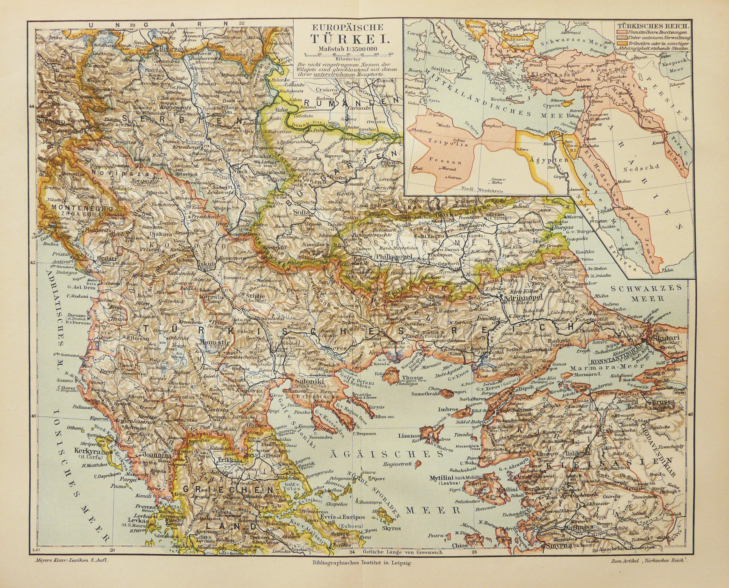 1897 Antique Map of OTTOMAN EMPIRE: European Turkey. East Thrace ...