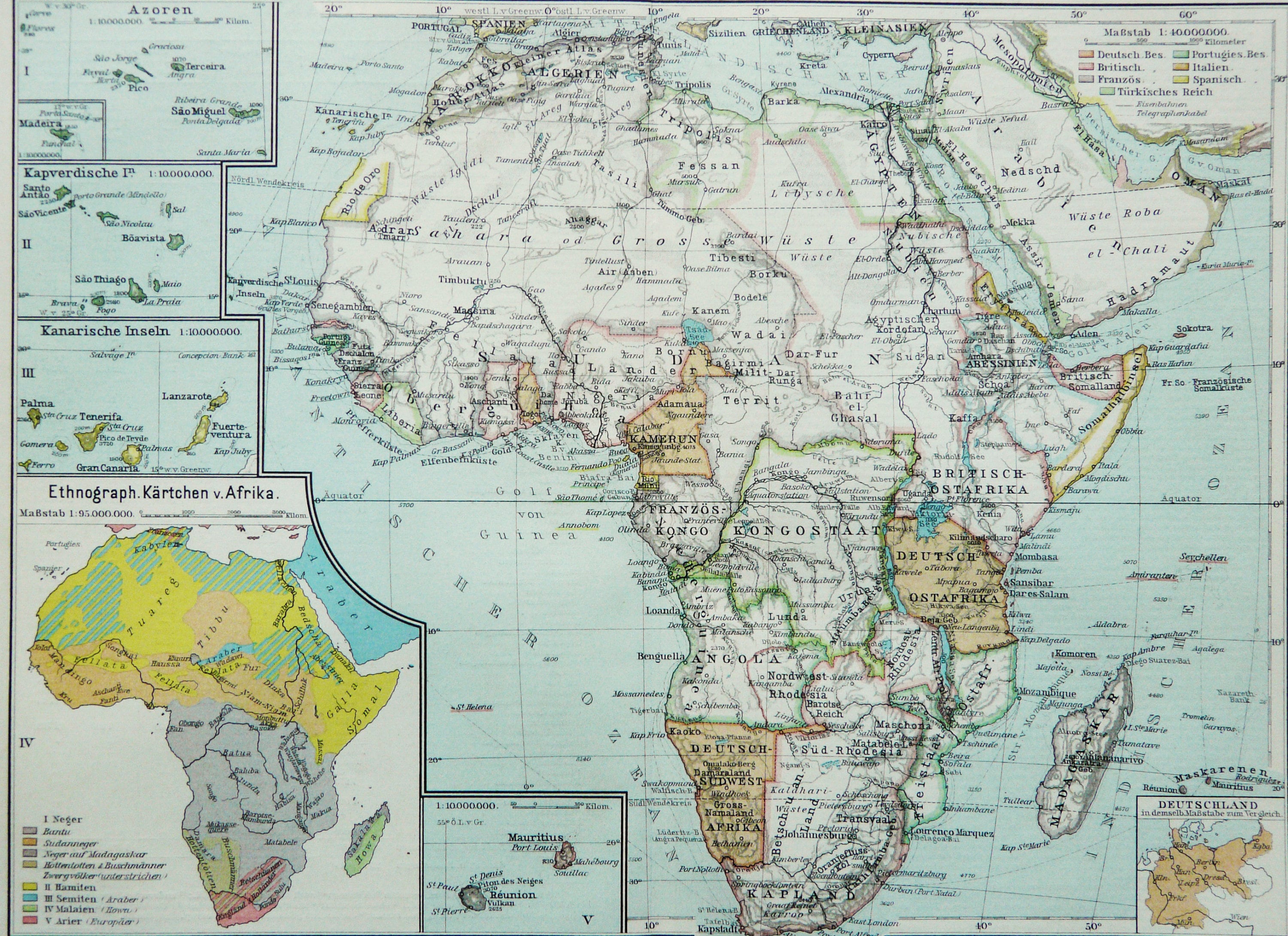 1900 Antique Map of AFRICA in the Colonial Era. Geography. 124 Years ...