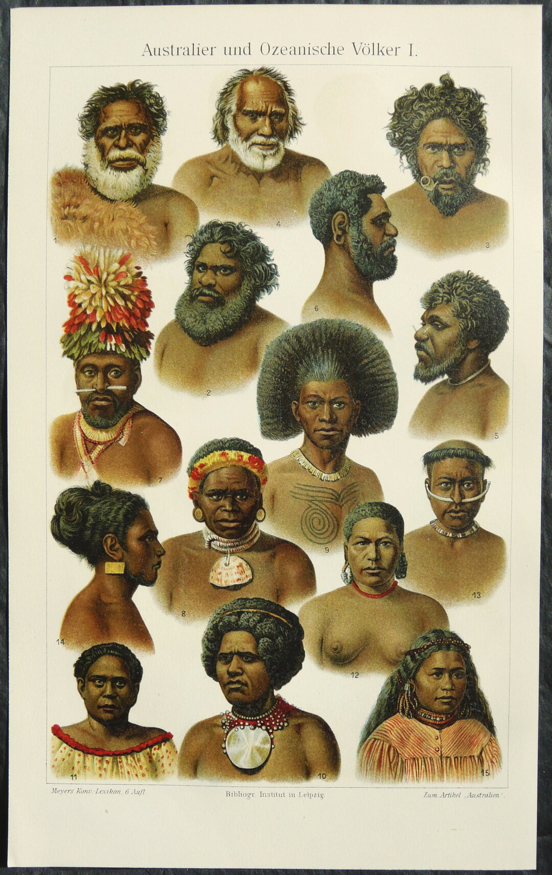 1897 Antique Lithograph of PEOPLE From OCEANIA. Oceanian People ...