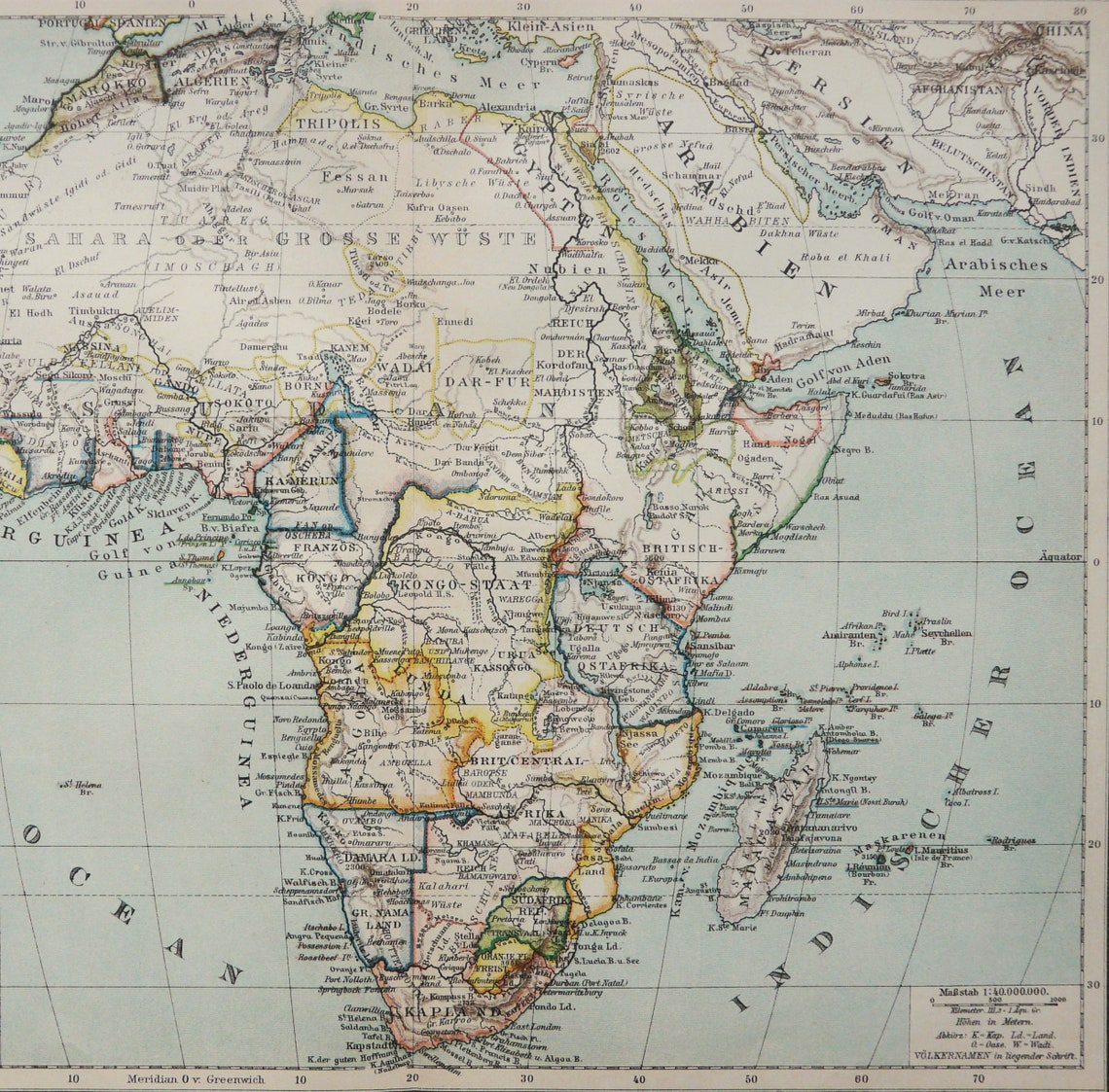 1895 Antique Map of AFRICA in the Colonial Era. Geography. 128 Years ...