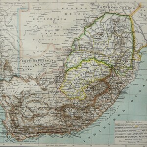 1895 Antique Map of SOUTHERN AFRICA, South Africa, Bostwana, Namibia ...