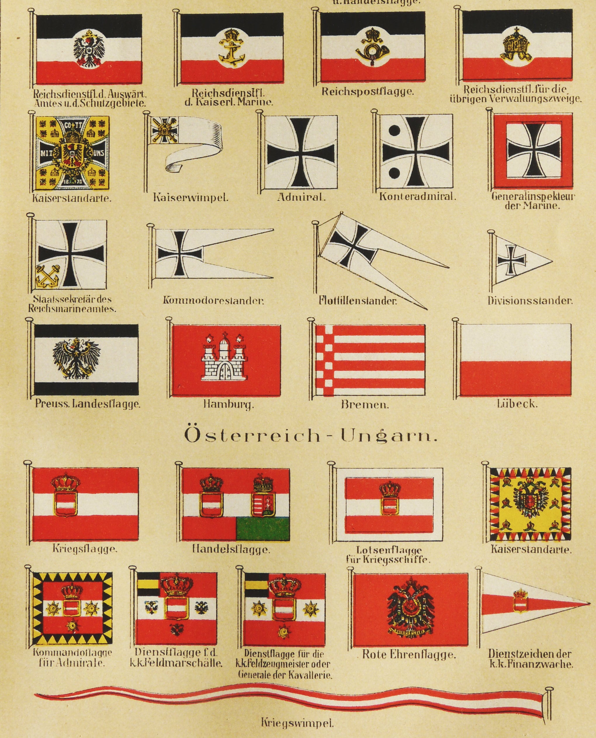 1889 Antique Lithograph of GERMAN EMPIRE FLAGS. - Etsy