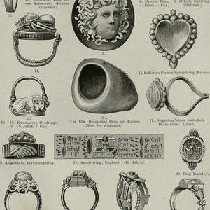 1897 Antique Print of ANCIENT RINGS. JEWELLERY. Finger Rings. - Etsy
