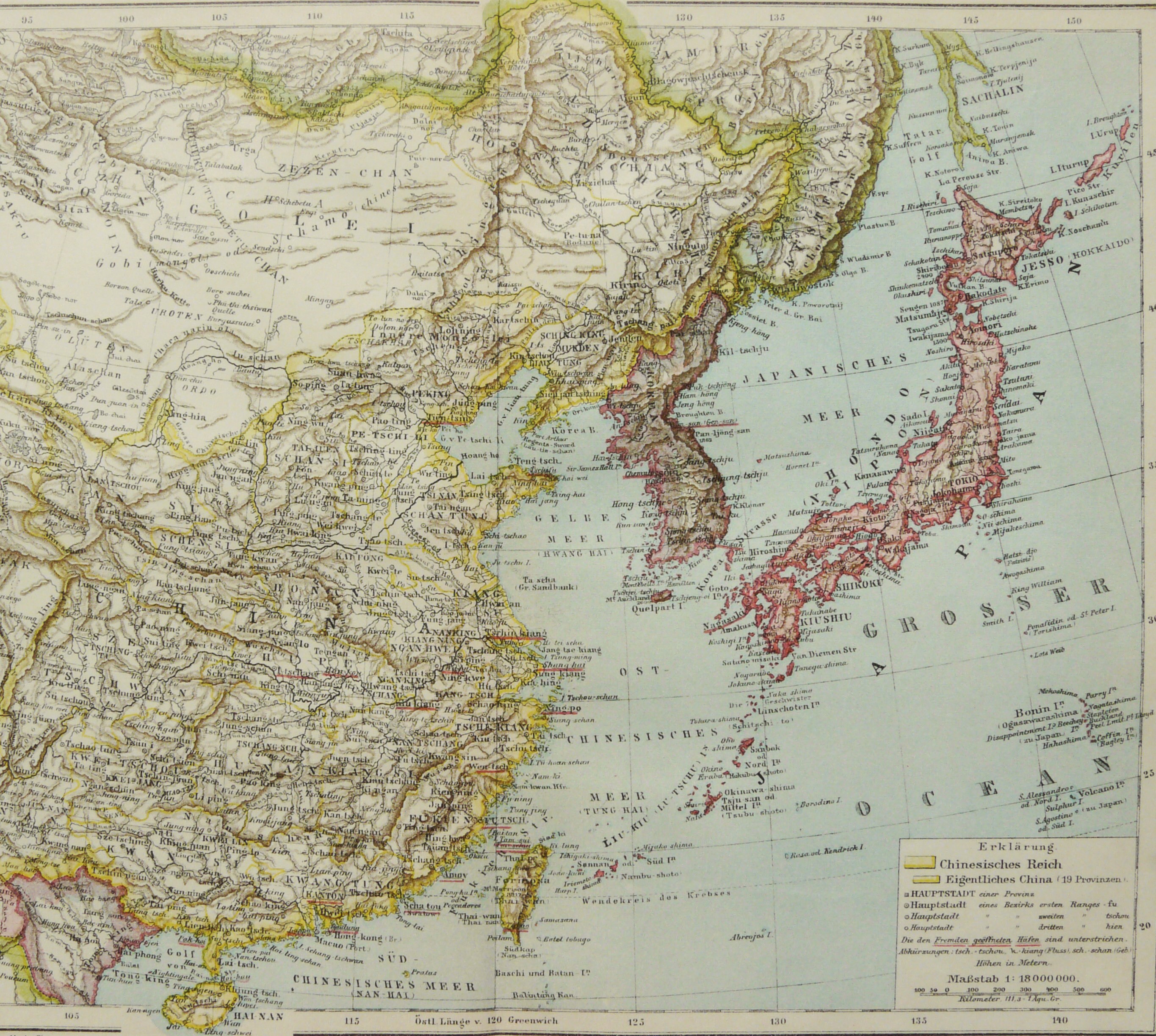 1895 Antique Map of CHINA, JAPAN and KOREA. Asia. Geography. 131 Years ...