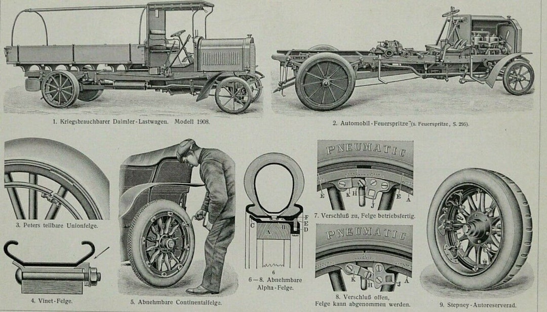 1910 Antique Print of ANCIENT AUTOMOBILES. Antique Autos. Car Mechanic ...