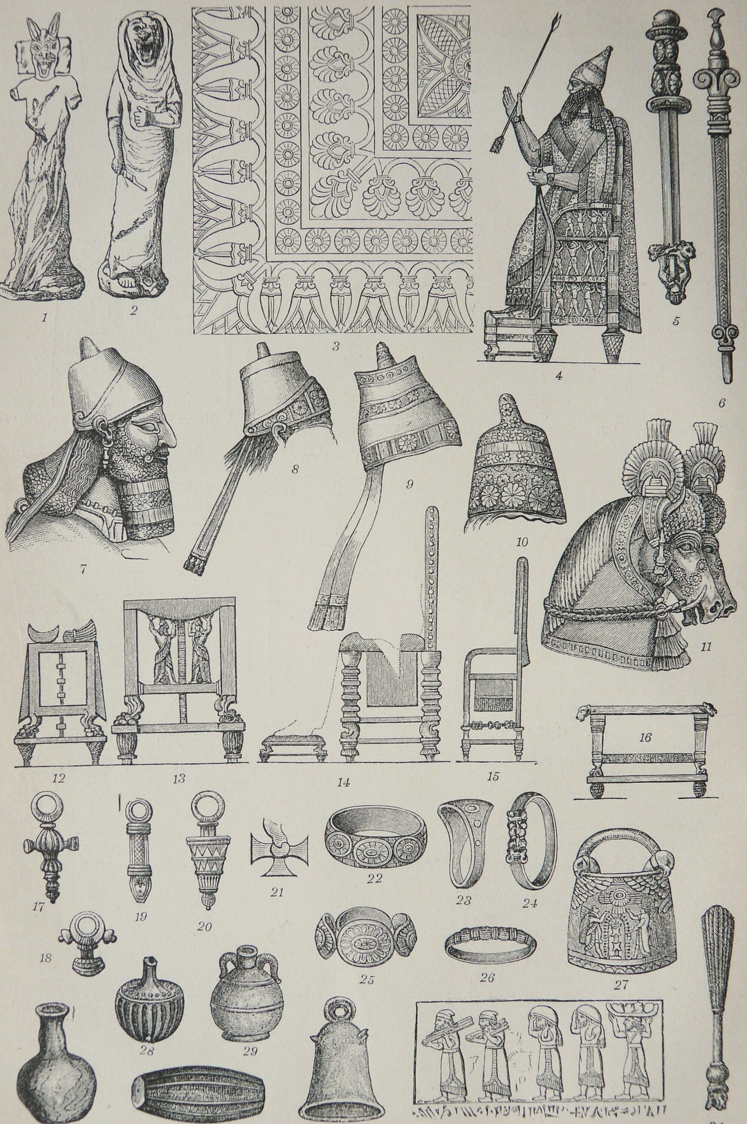 1895 Antique Print of BABYLONIAN ART and CULTURE. Babylon. Archaeology ...